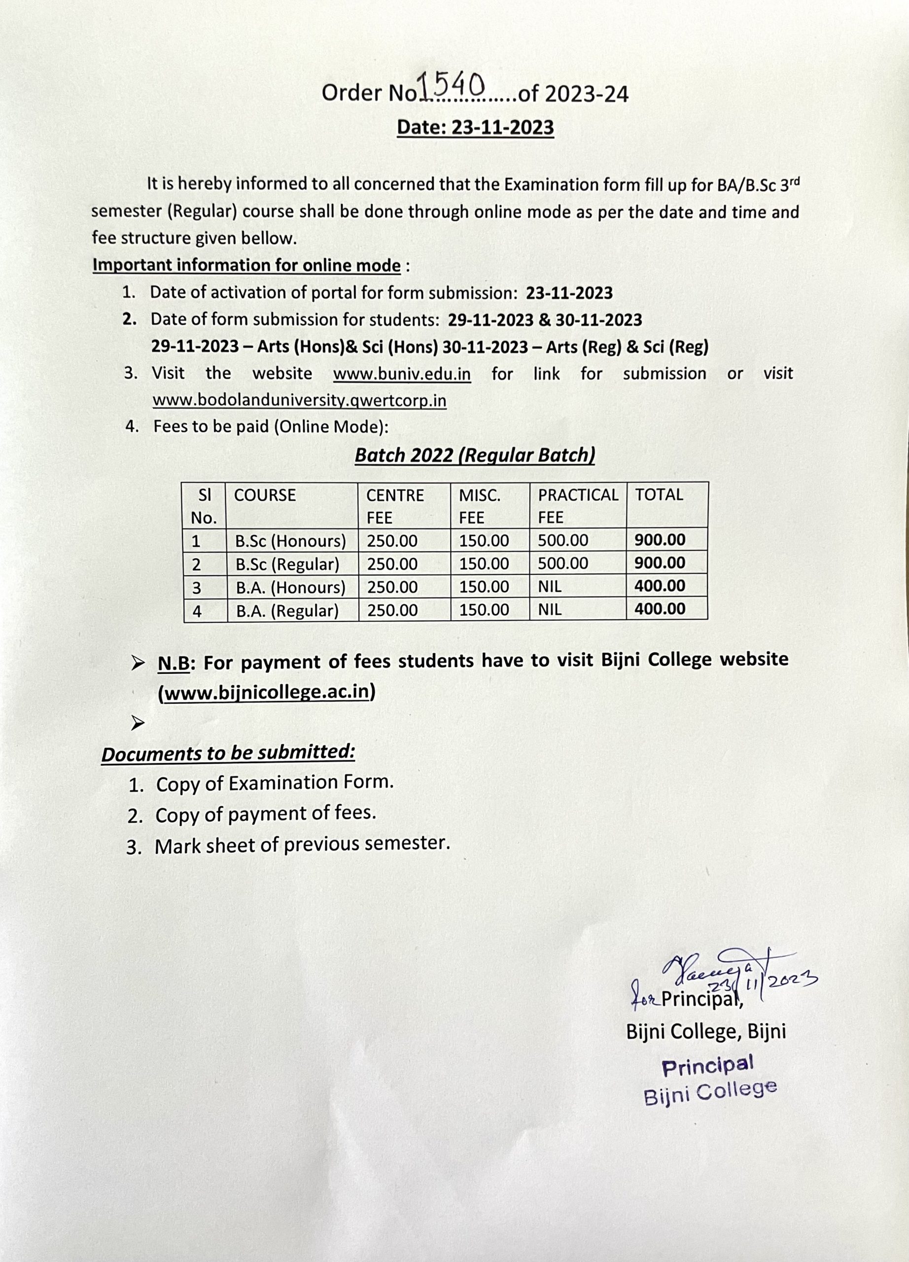 UG 3rd sem (regular Batch, 2022) form fill up under Bodoland University ...